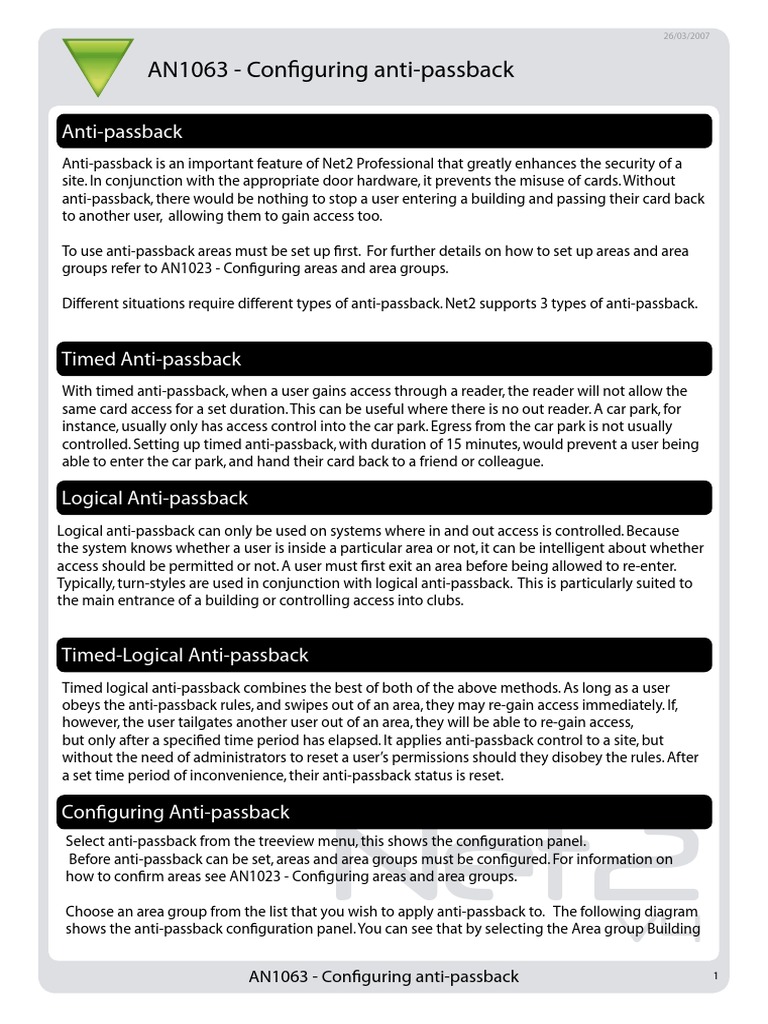 AN1063 - Configuring Anti-Passback: Paxton Access | PDF | Access ...