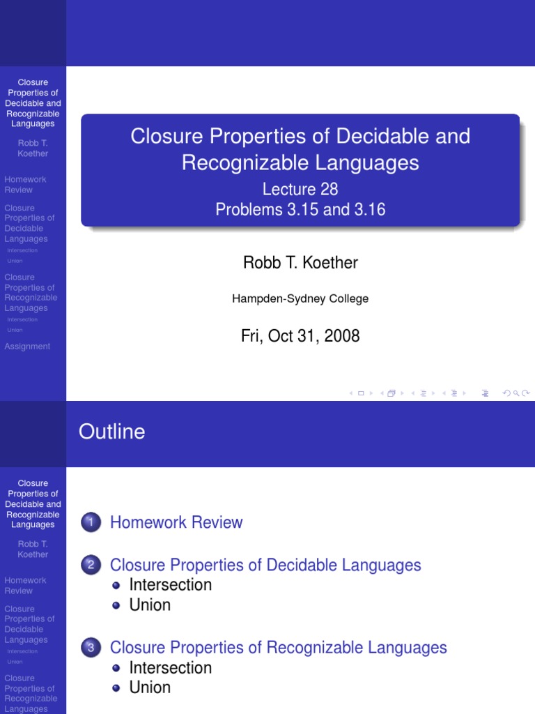 Lecture 28 - Closure Properties | PDF | Computer Programming | Cognitive Science