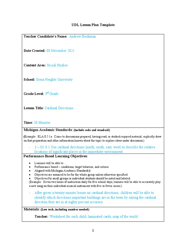 3rd Grade Social Studies Lesson Plan-Andrew Bookman | PDF | Educational ...