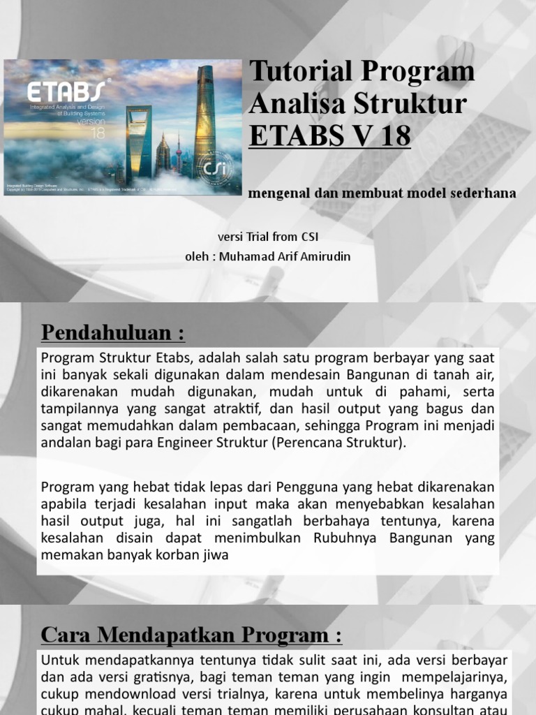 Tutorial Program - Isa Struktur ETABS V 18 | PDF