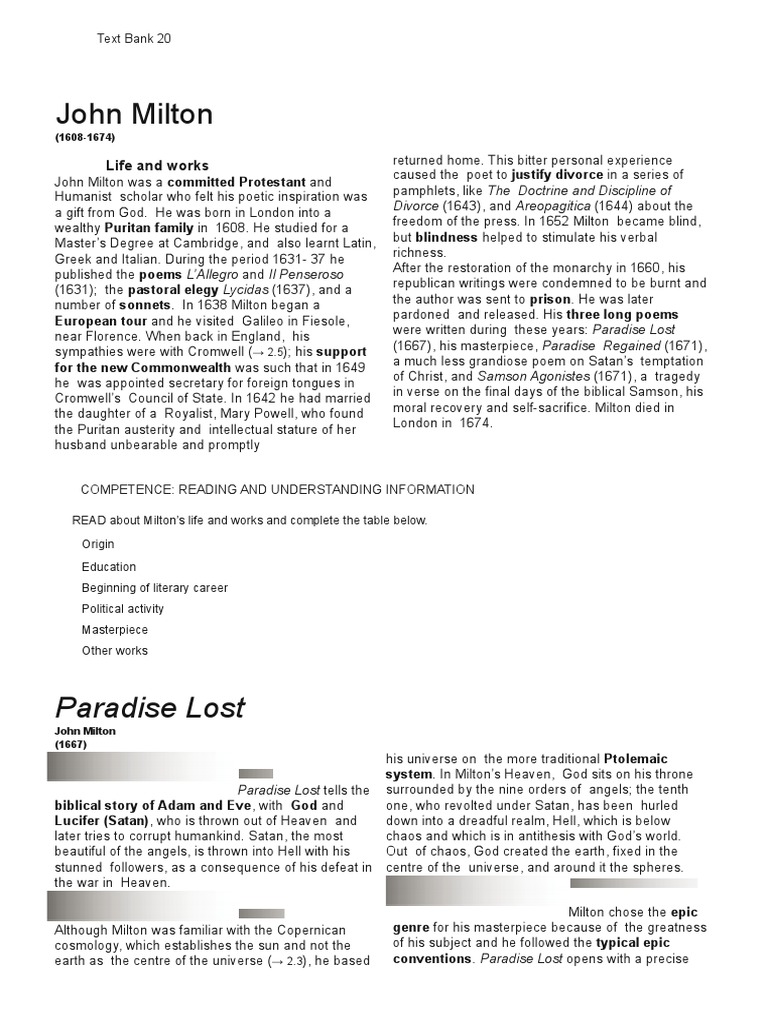 John Milton: Paradise Lost | PDF | Paradise Lost | Satan