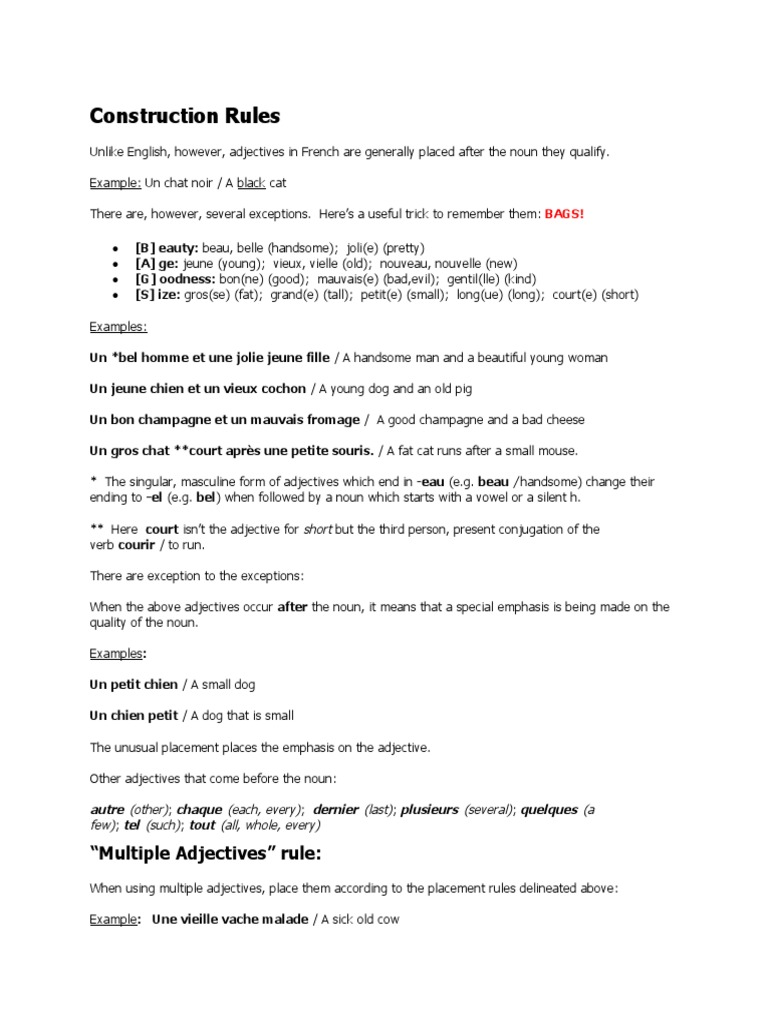 Construction Rules: "Multiple Adjectives" Rule | PDF | Grammatical ...