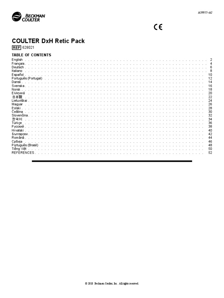 Coulter DXH Retic Pack: © 2018 Beckman Coulter, Inc. All Rights ...