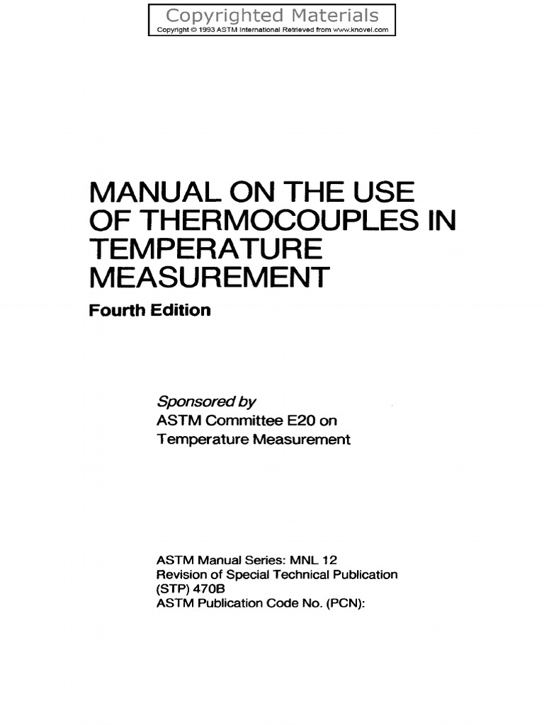 (MNL 12) ASTM Committee E20 On Temperature Measurement - Manual On The ...