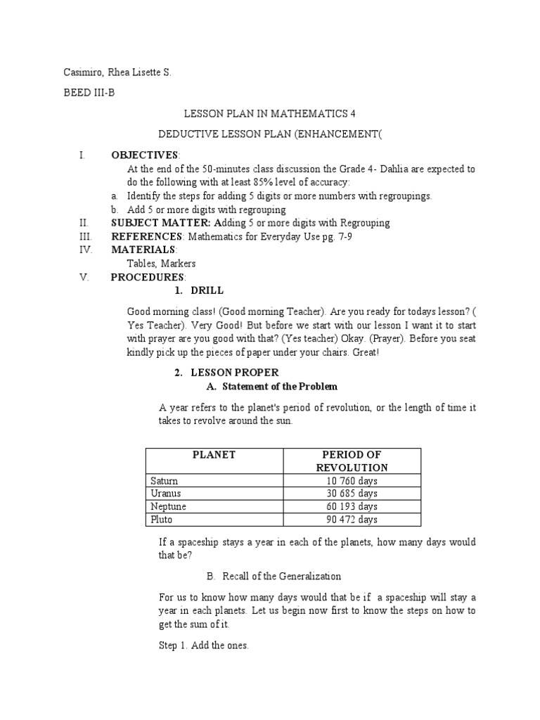 Micro Teaching LP Problem Solving | PDF