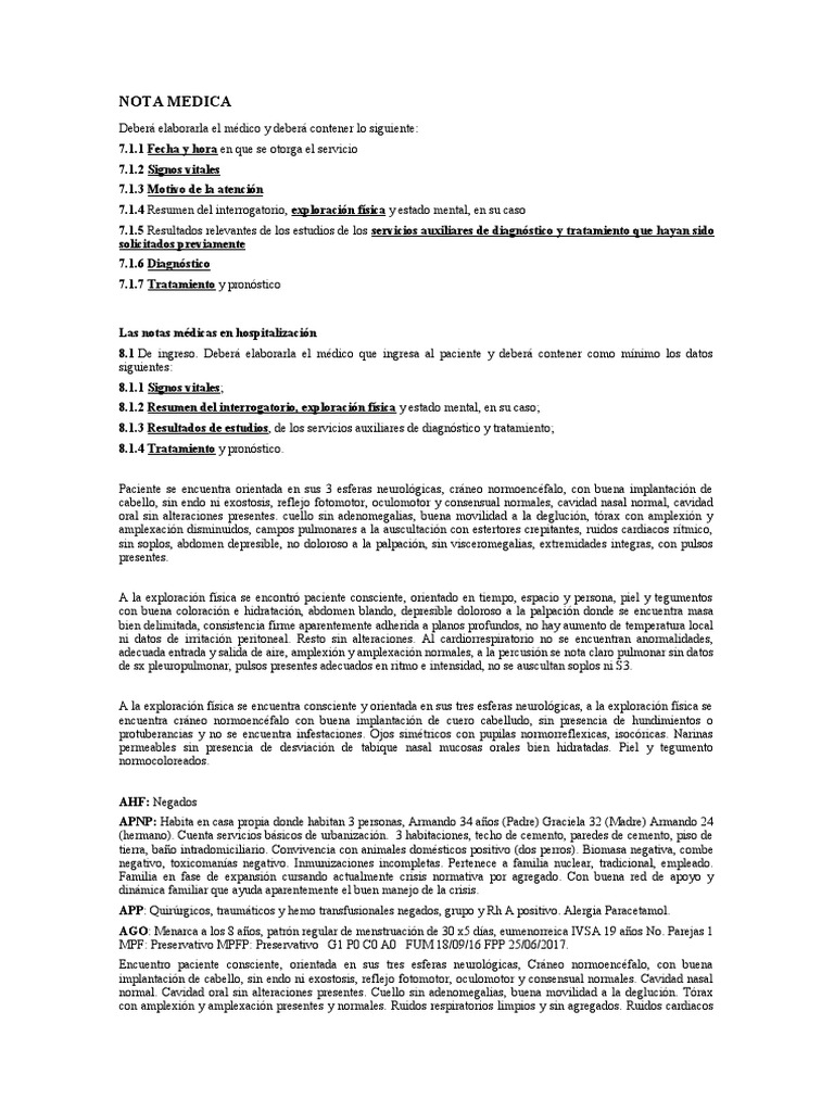 Nota Medica | PDF | Enfermedades y trastornos | Especialidades Medicas