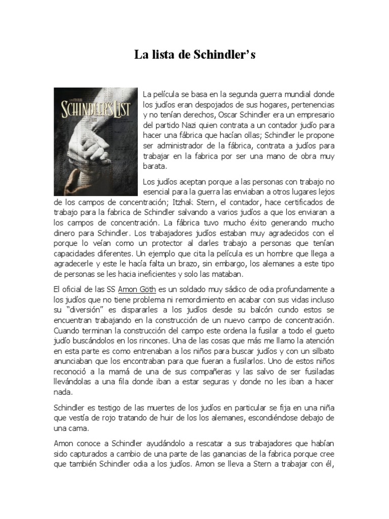 Resumen de "La lista de Schindler" | PDF | Alemania nazi | Campamento ...