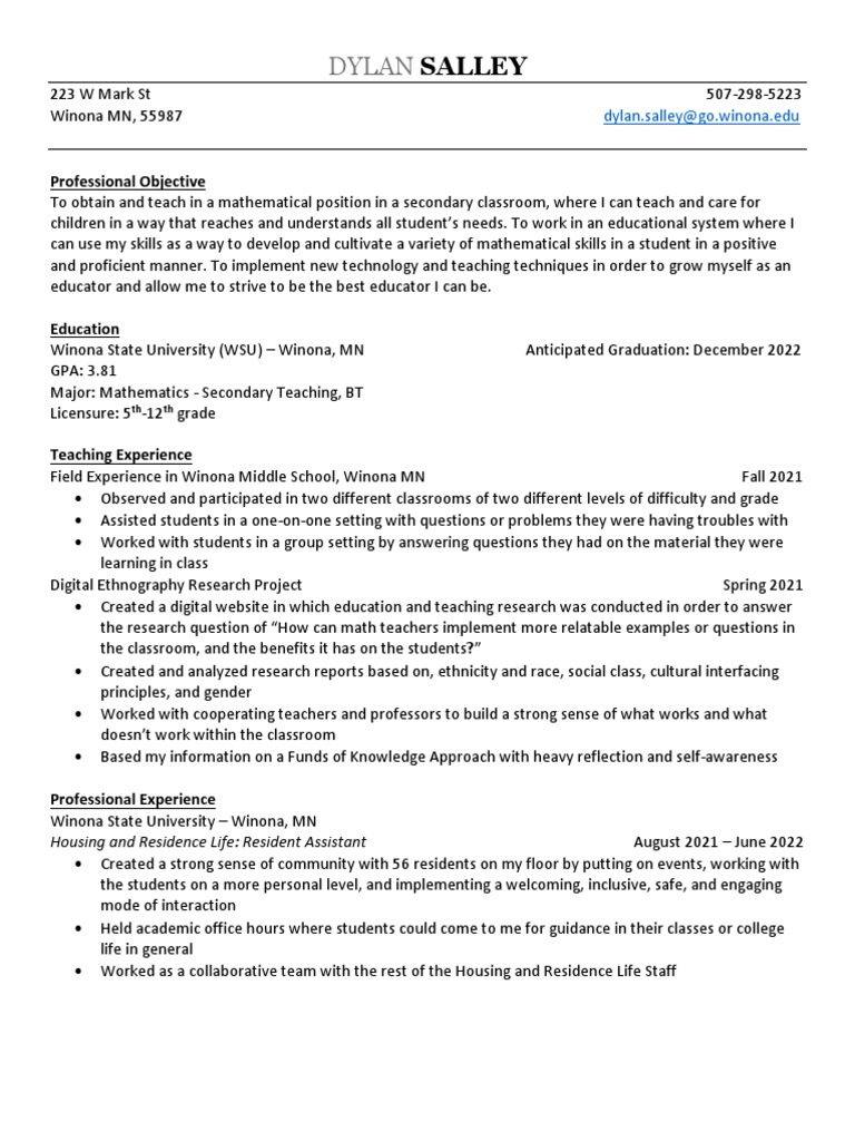 Salley Dylan Resume f2022 | PDF | Teachers | Special Education