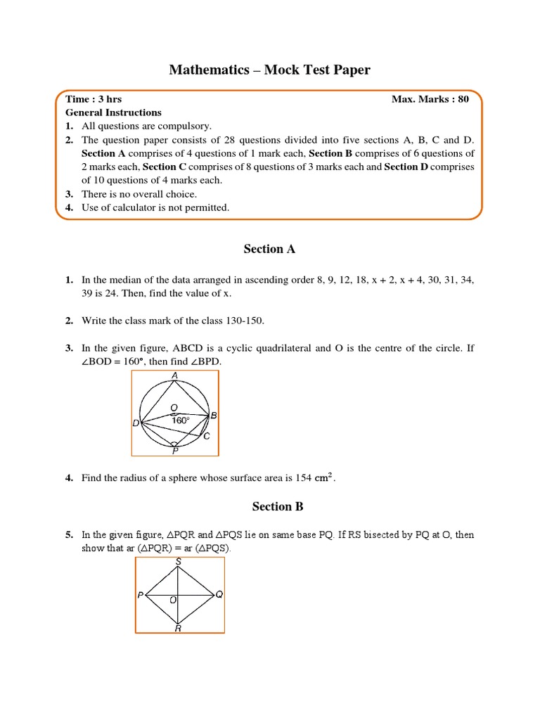 Class 9th Math NCERT Practice Sample Paper 5 | PDF | Area | Elementary ...