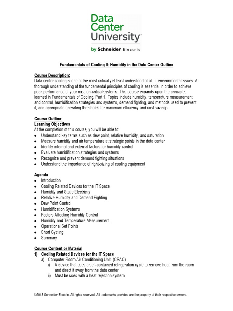 Fundamentals of Cooling II - Humidity in The Data Center Outline | PDF ...