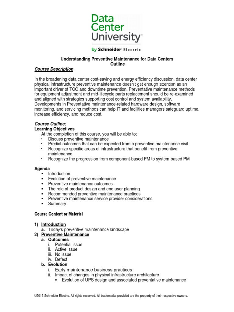 Understanding Preventive Maintenance For Data Centers Outline | PDF ...