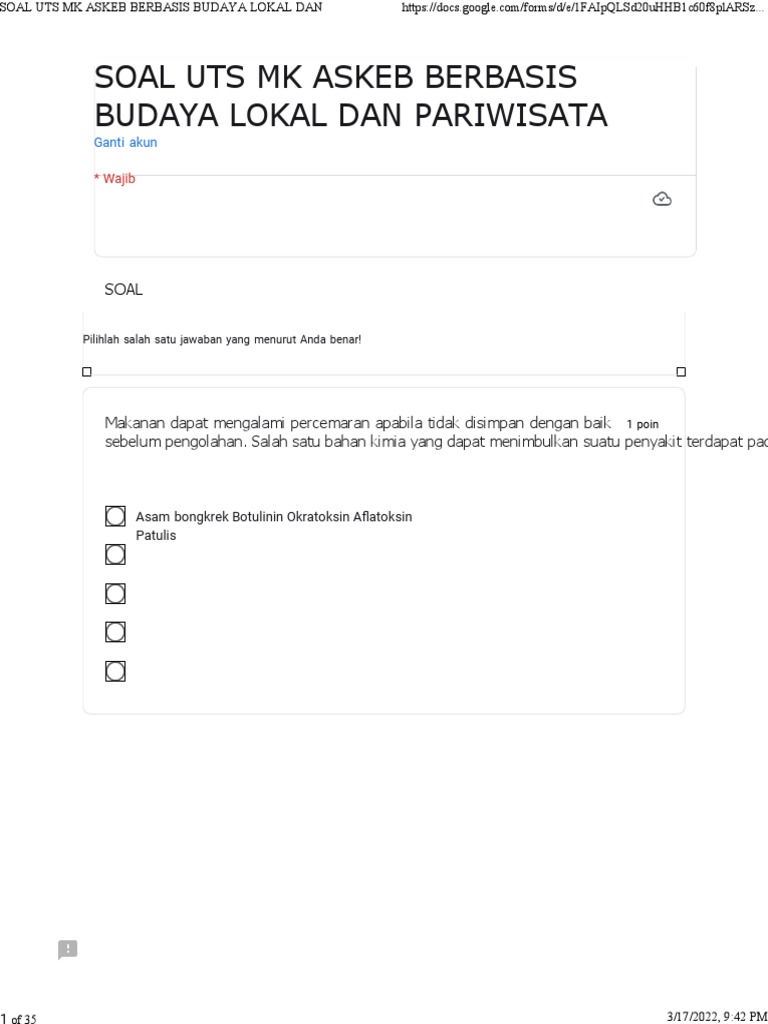 Soal Uts MK Askeb Berbasis Budaya Lokal Dan Pariwisata | PDF | Kesehatan Holistik | Teknologi ...