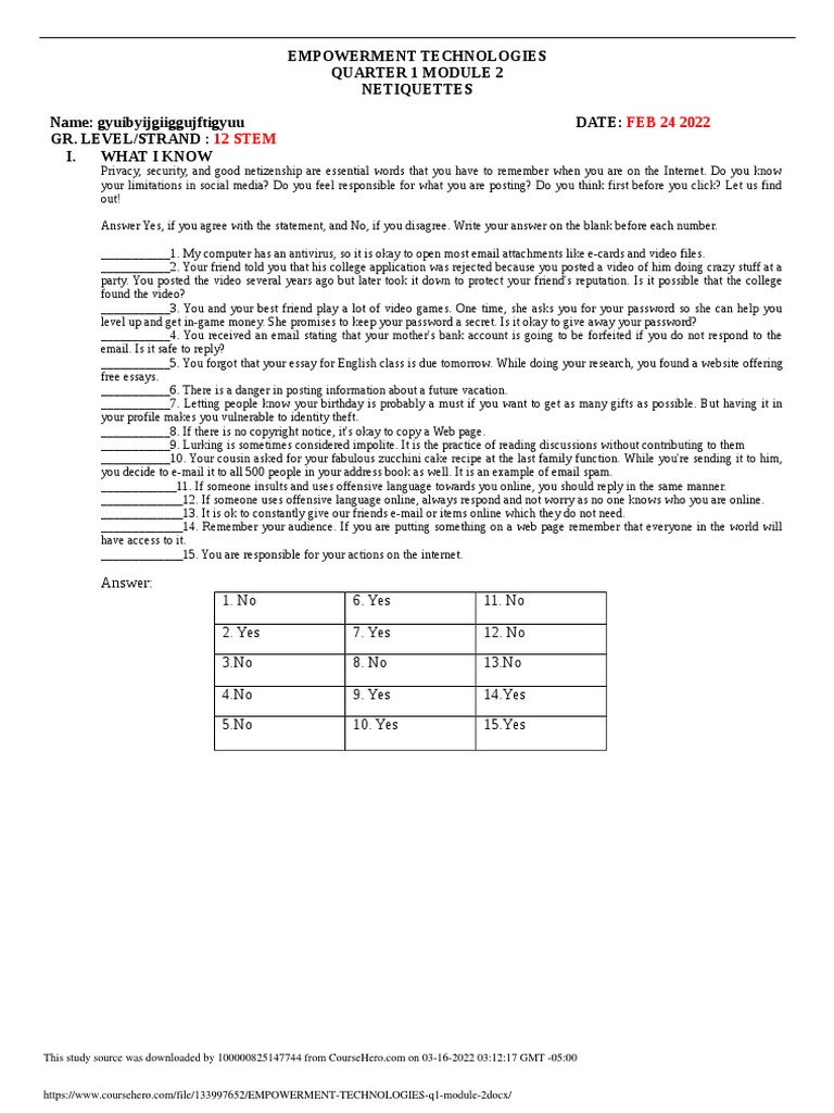 Empowerment Technologies q1 Module 2 | PDF | Internet | World Wide Web