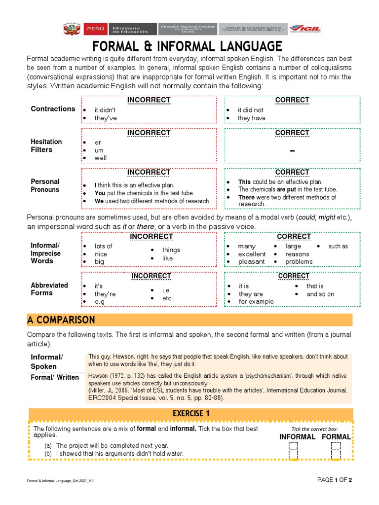Worksheet 6 Formal and Informal Language | PDF