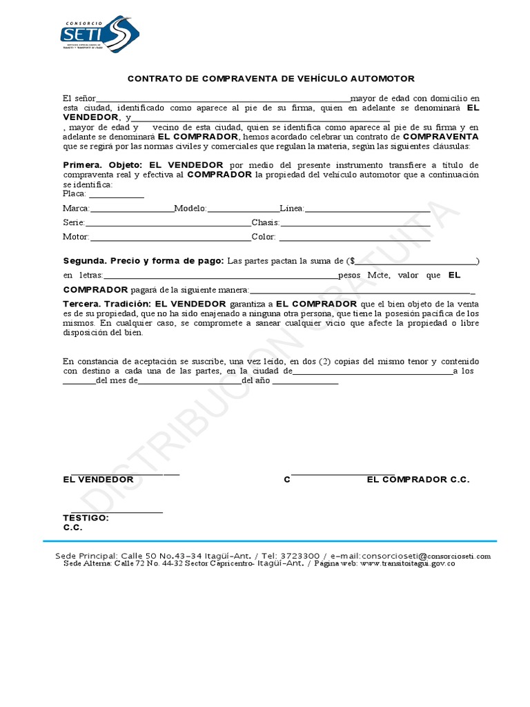 Formato Contrato de Compraventa de Vehículo Automotor | PDF