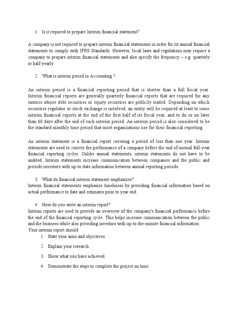 Interim Financial Statement | PDF | Financial Statement | Business