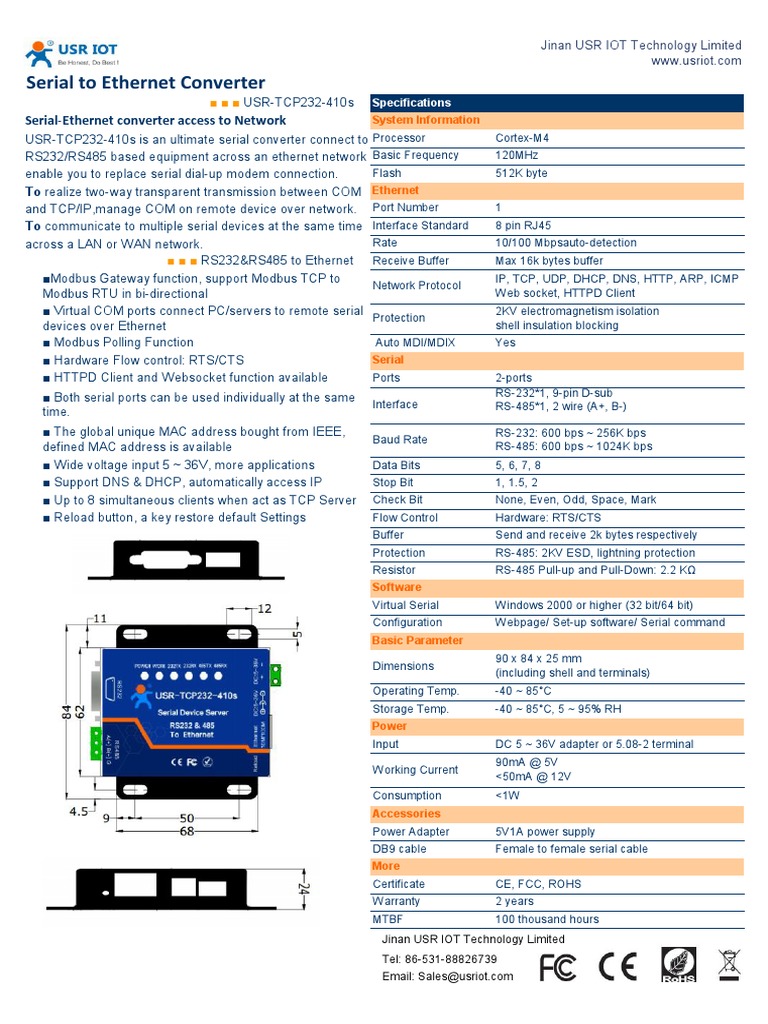 (Datasheet) USR-TCP232-410s Datasheet | PDF | Computer Network | Port (Computer Networking)