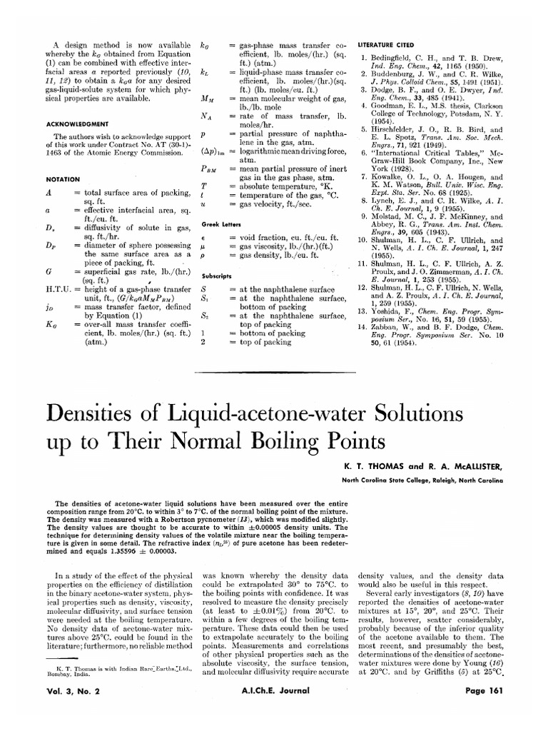 Densities Liquid-Acetone-Water Solutions Up To Their Normal Boiling ...
