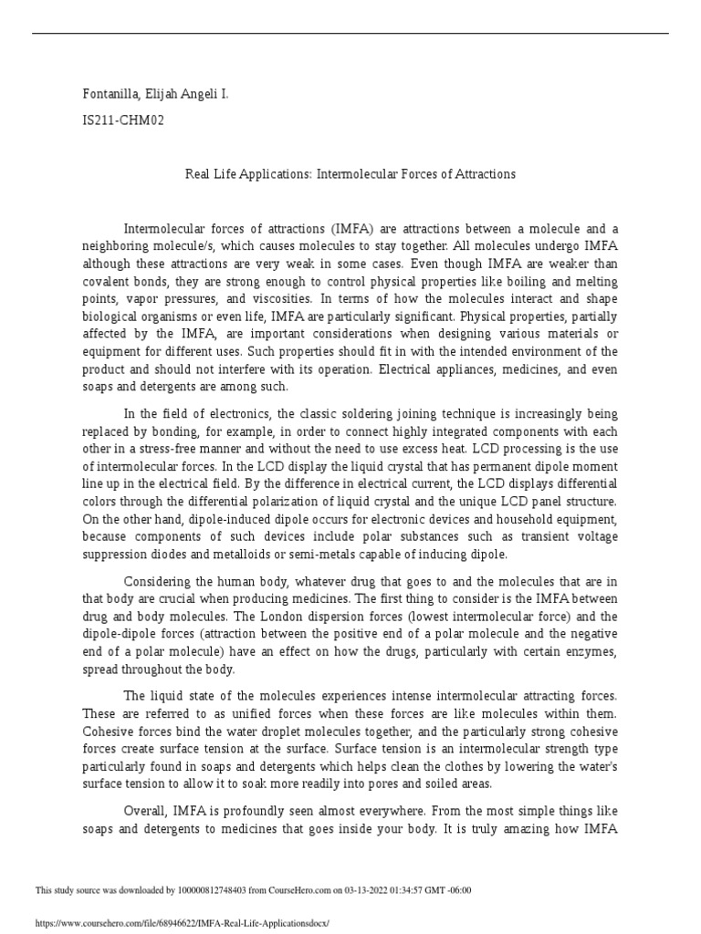 IMFA Real Life Applications | PDF | Intermolecular Force | Liquids