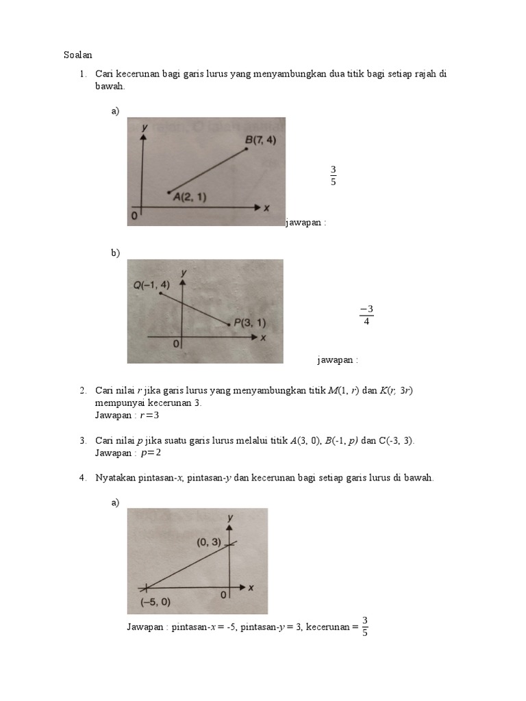 Soalan Kecerunan Garis Lurus | PDF