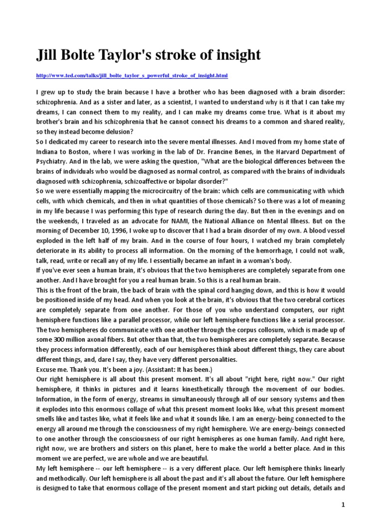 Jill Bolte Taylor's Stroke Insight | PDF