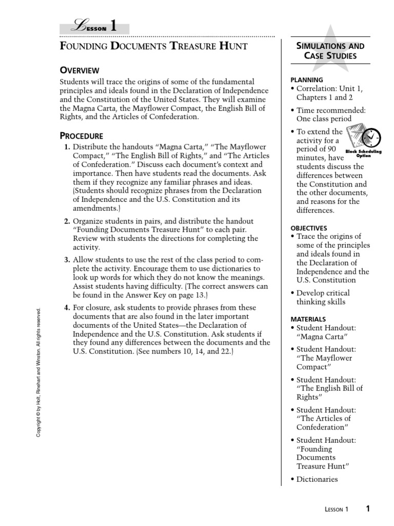 Founding Documents Scavenger Hunt | Download Free PDF | United States ...