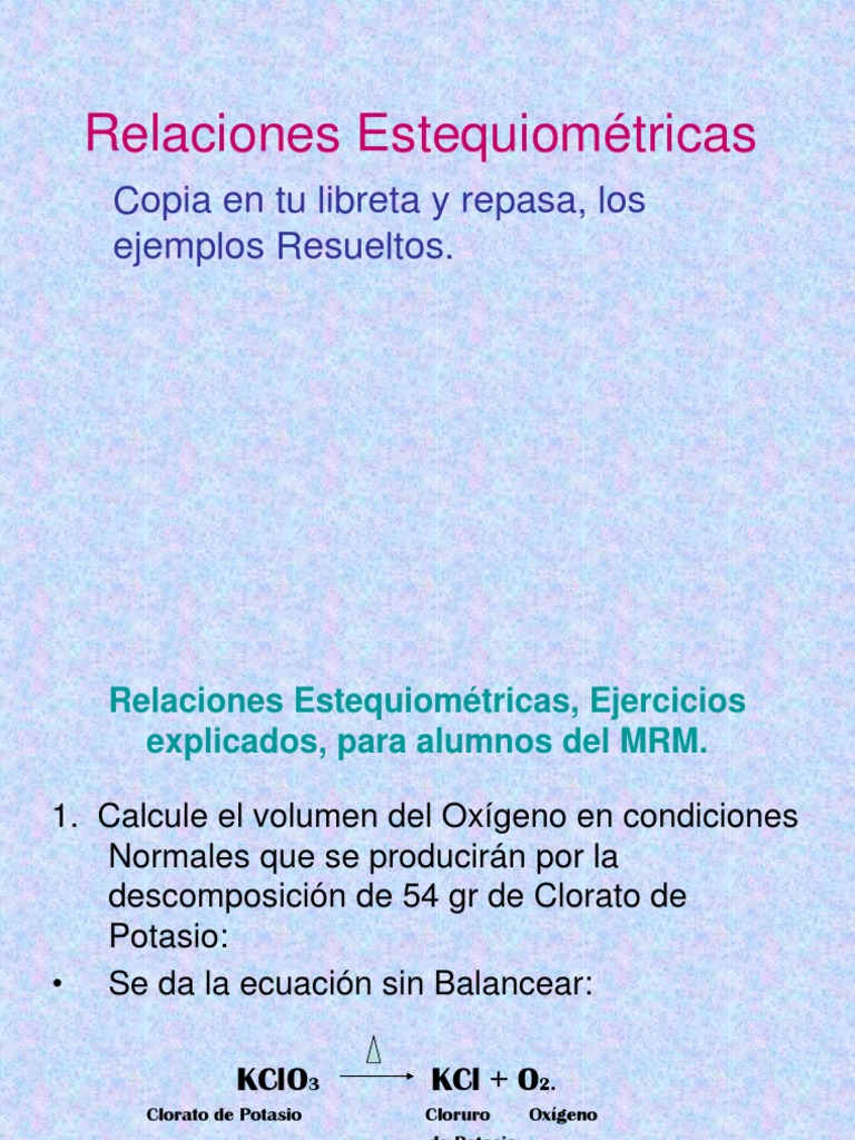 Relaciones Estequiométricas Copia En Tu Libreta Y Repasa Los Ejemplos