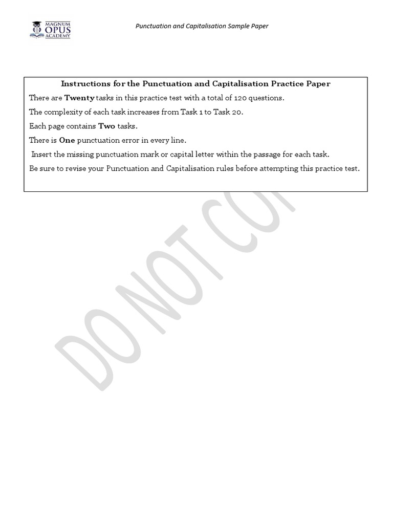 MOA - Punctuation and Capitalisation - Sample Paper | PDF