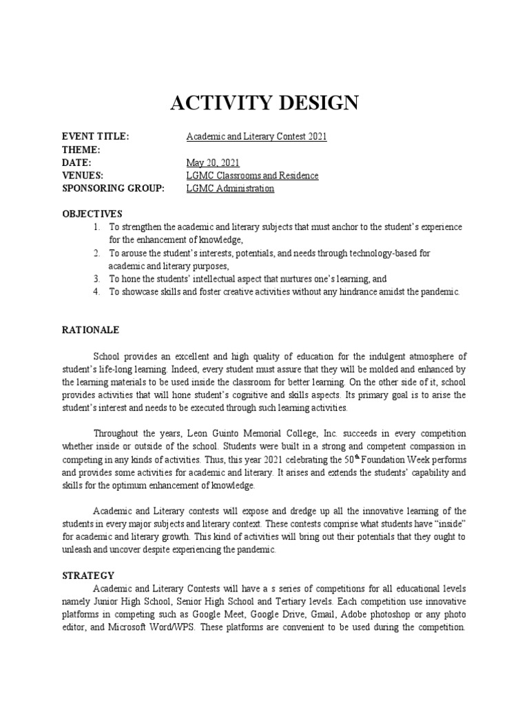 Activity Design | PDF