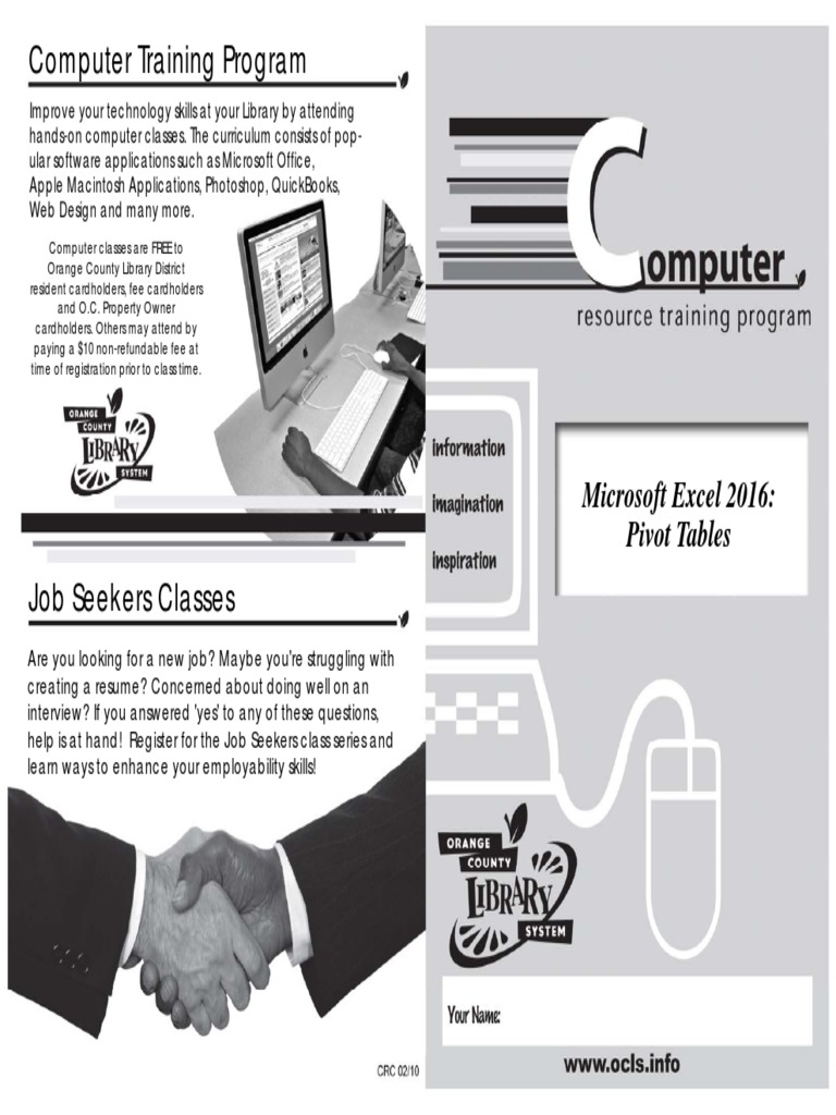Excel 2016 Pivot Tables - Booklet | PDF | Microsoft Excel | Computing
