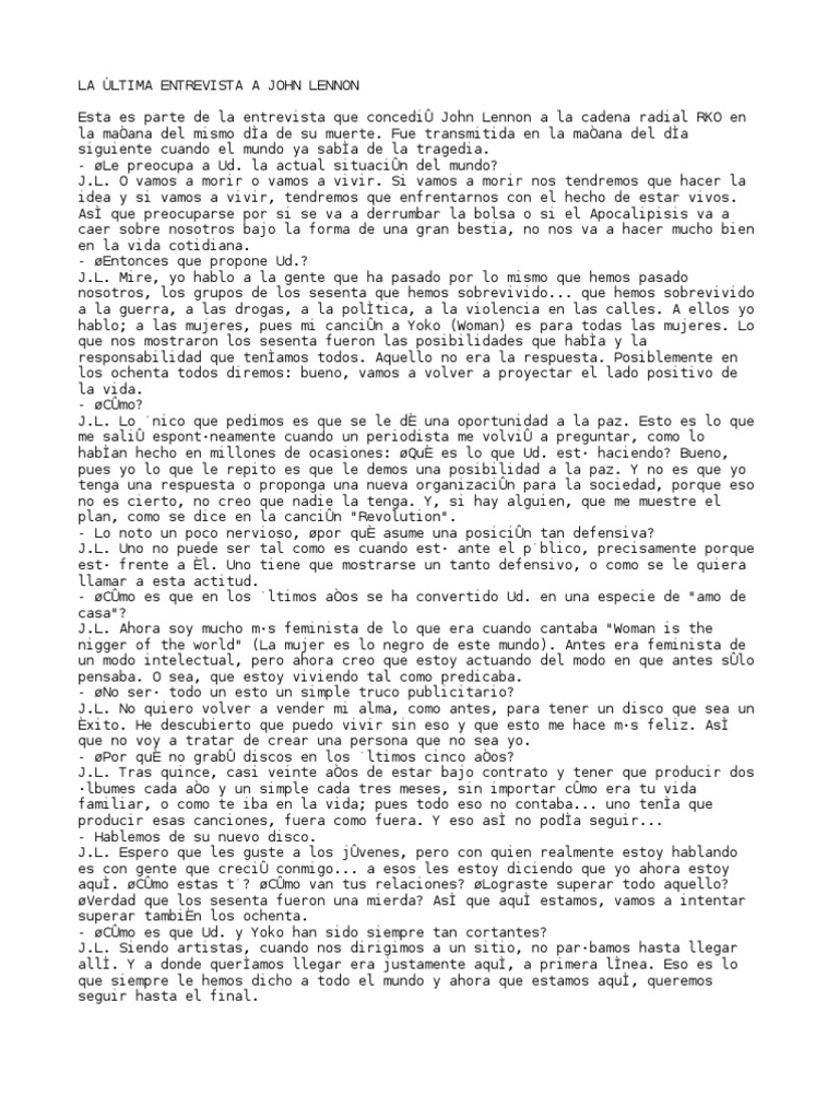 La Ultima Entrevista A John Lennon | PDF | John Lennon | Yoko Ono