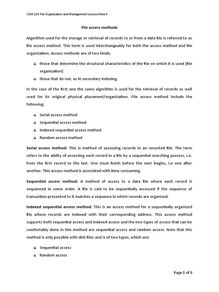 COM 214 File Organization and Management Lecture Note 6 | PDF | Computer File | Database Index