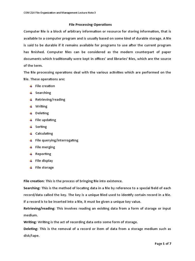 COM 214 File Organization and Management Lecture Note 3 | PDF | Computer File | Computer Data ...