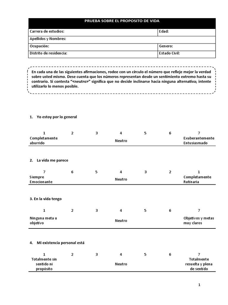 Test de Propósito de Vida PIL | PDF