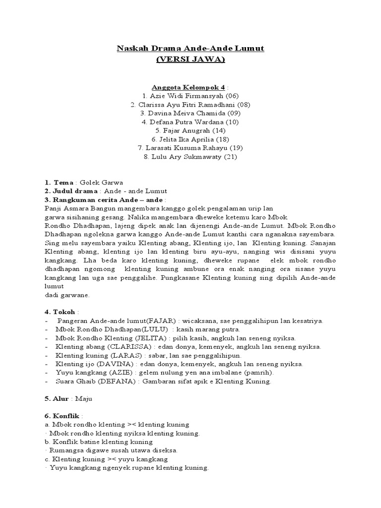 Naskah Jawa&Indo Drama Ande-Ande Lumut | PDF