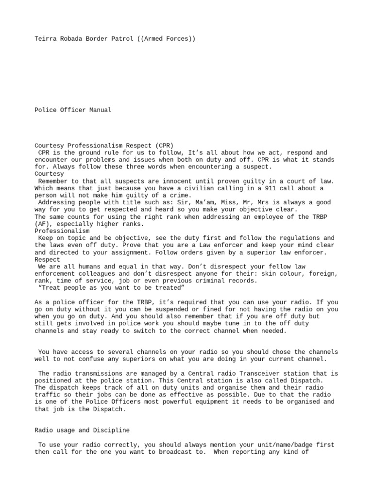 Police Officer Manual Wip | PDF | Swat | Use Of Force