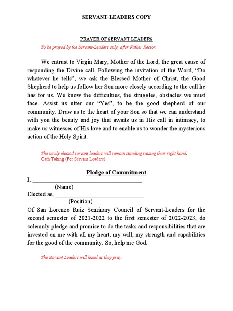 Prayer of Servant Leaders | PDF | Prayer | Jesus