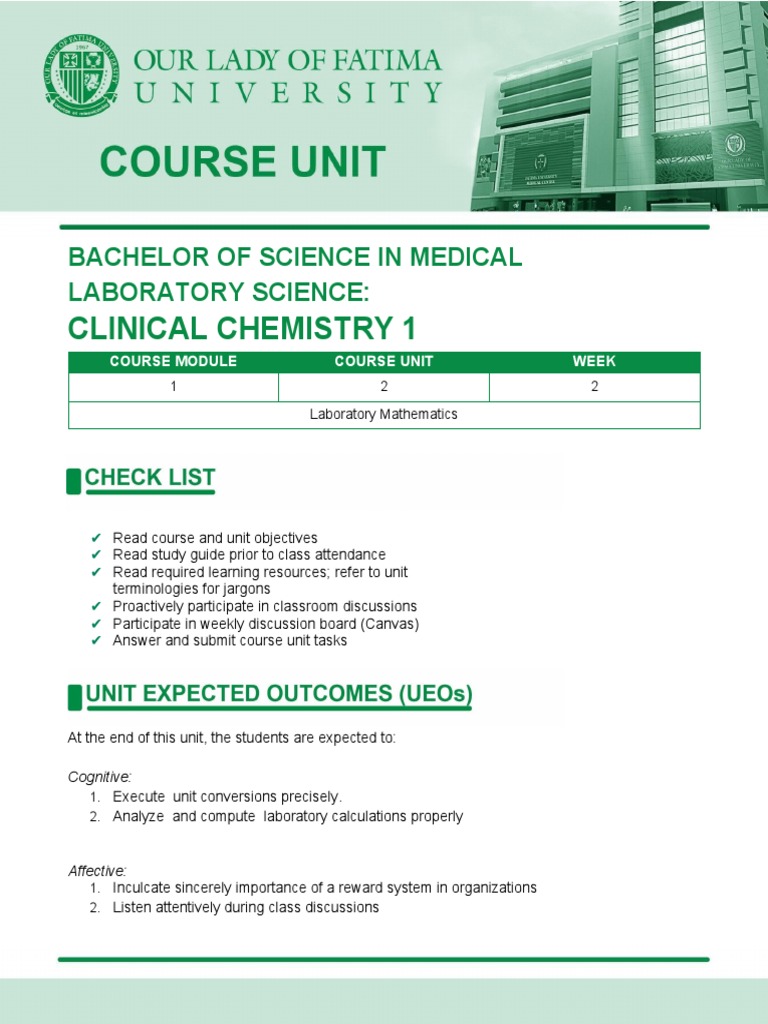 Clinical Chemistry 1: Bachelor of Science in Medical Laboratory Science ...