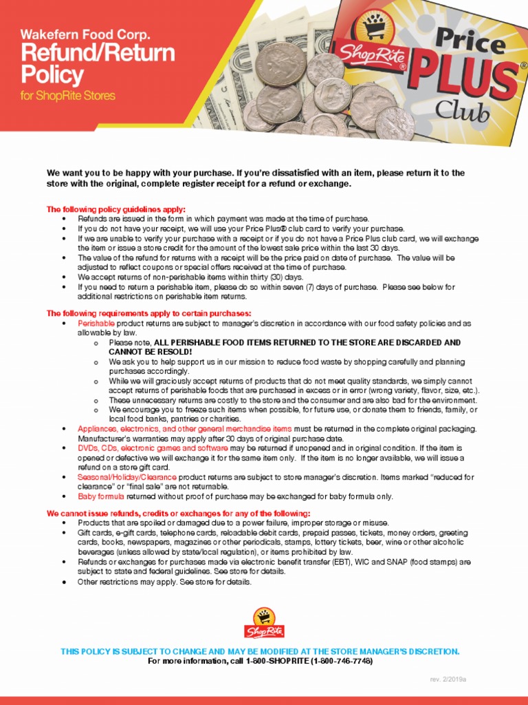 ShopRite Refund Policy | PDF | Receipt | Gift Card