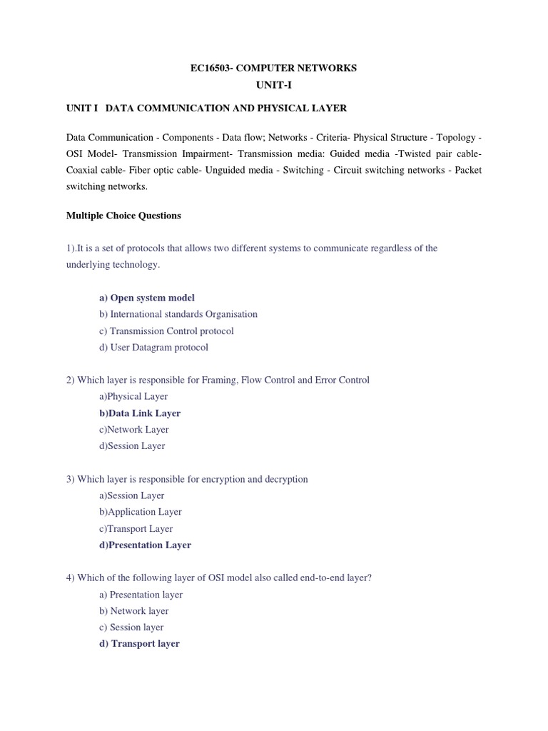 CN MCQ | PDF | Computer Network | Osi Model