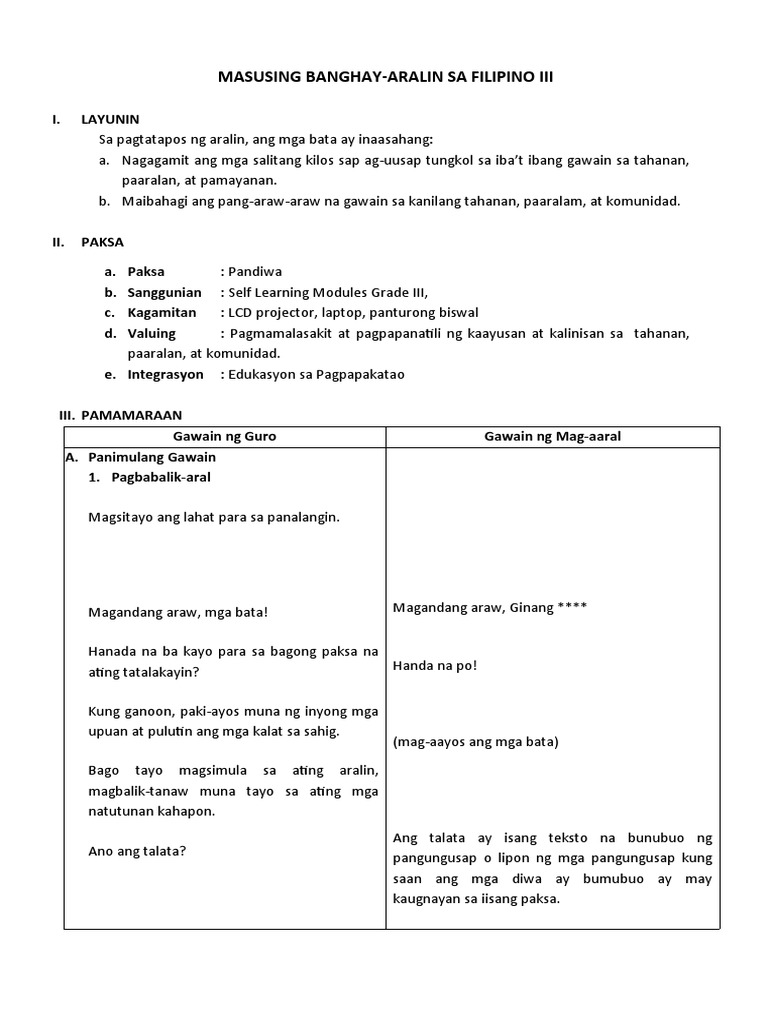 Pandiwa Fil3 Lessonplan | PDF