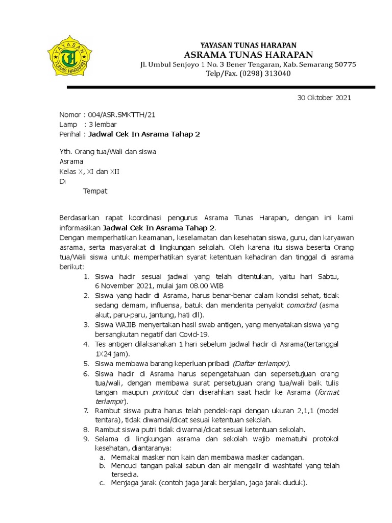 004 - Edaran Cek in Asrama TAHAP 2 | PDF