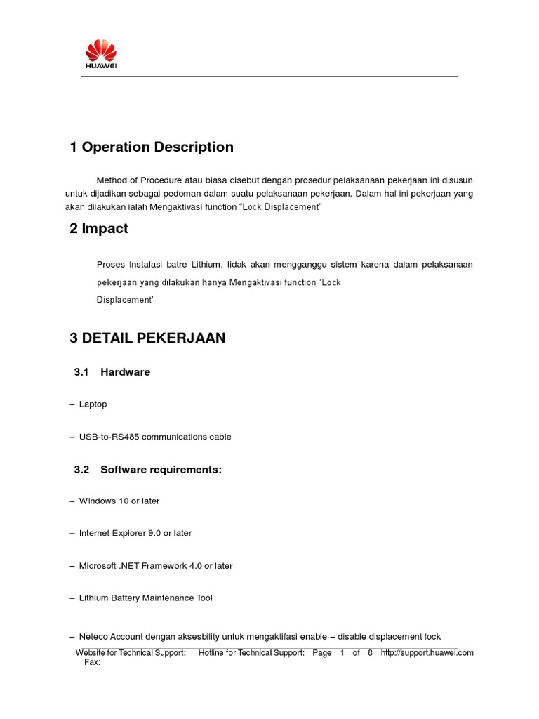 MOP For Activate Huawei Lithium Using Local Maintenance Tools V2.0 | PDF