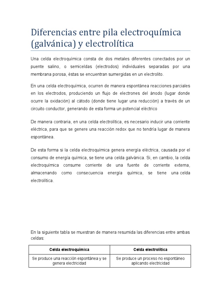 Diferencias Entre Pila Electroquímica | PDF | Electroquímica | Fuerza