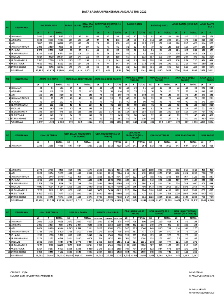 Data Sasaran Puskesmas Andalas THN 2022 | PDF