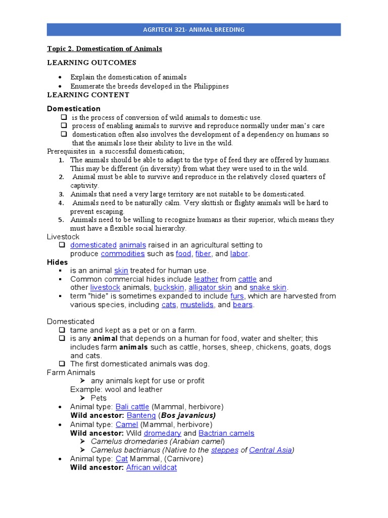 MODULE 2. Topic 2. Animal Breeding | PDF | Domestication | Livestock