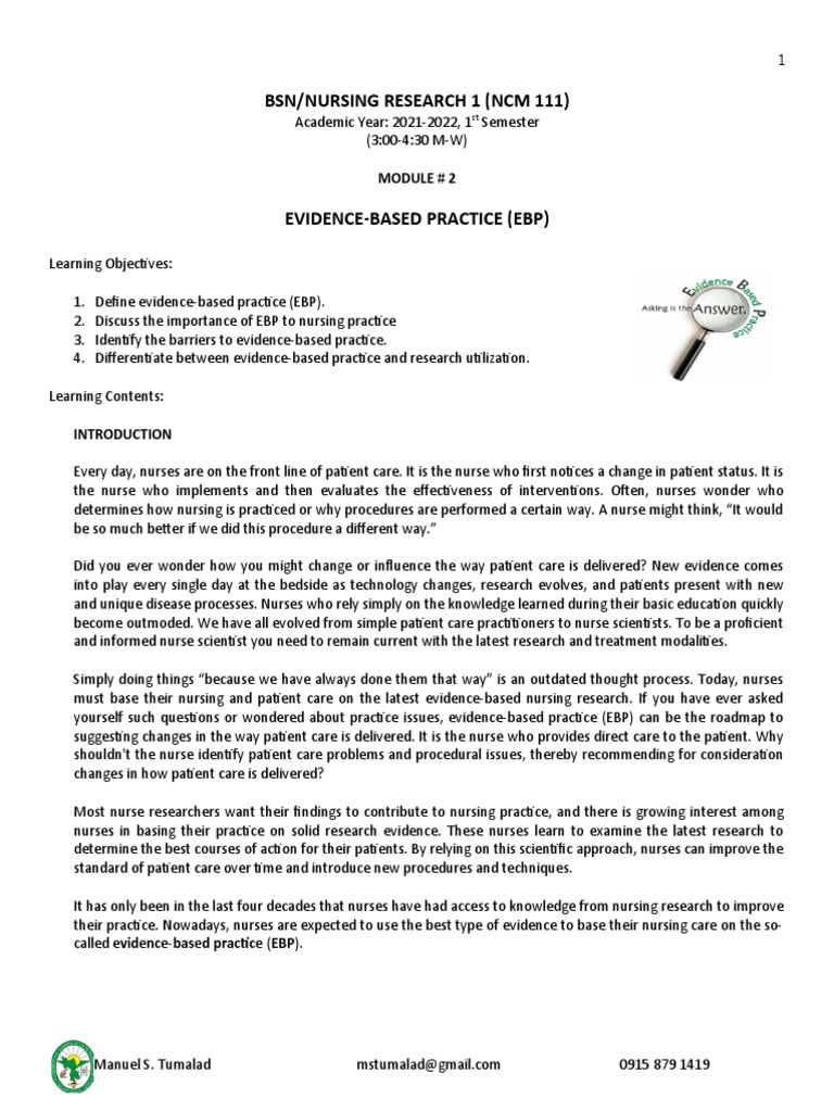 Module 02 Evidence Based Practice Sy 2021 | PDF | Nursing | Evidence ...