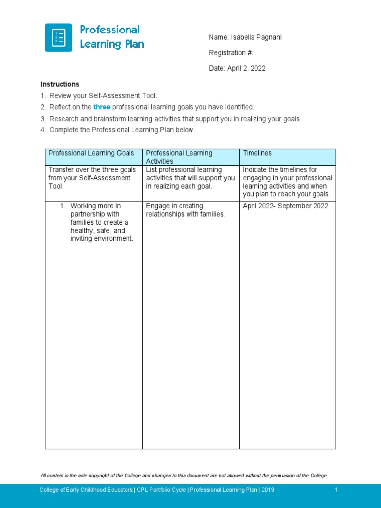 Professional Learning Plan Isabella CPL Professional Learning Plan ...