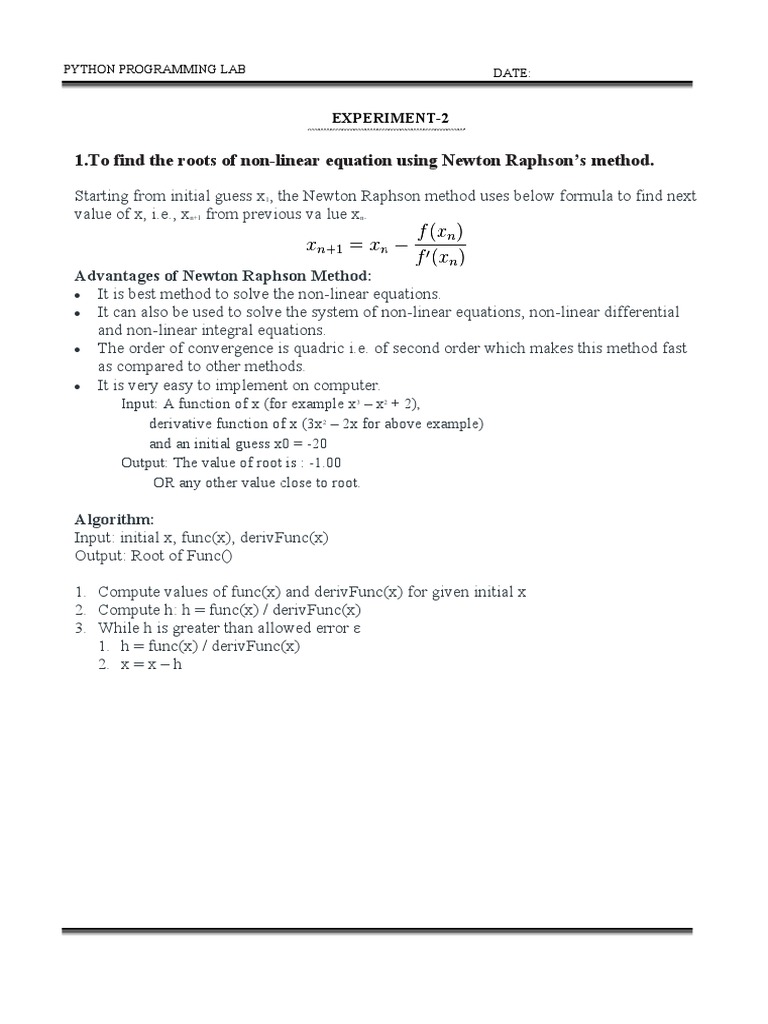 1.to Find The Roots of Non-Linear Equation Using Newton Raphson's ...