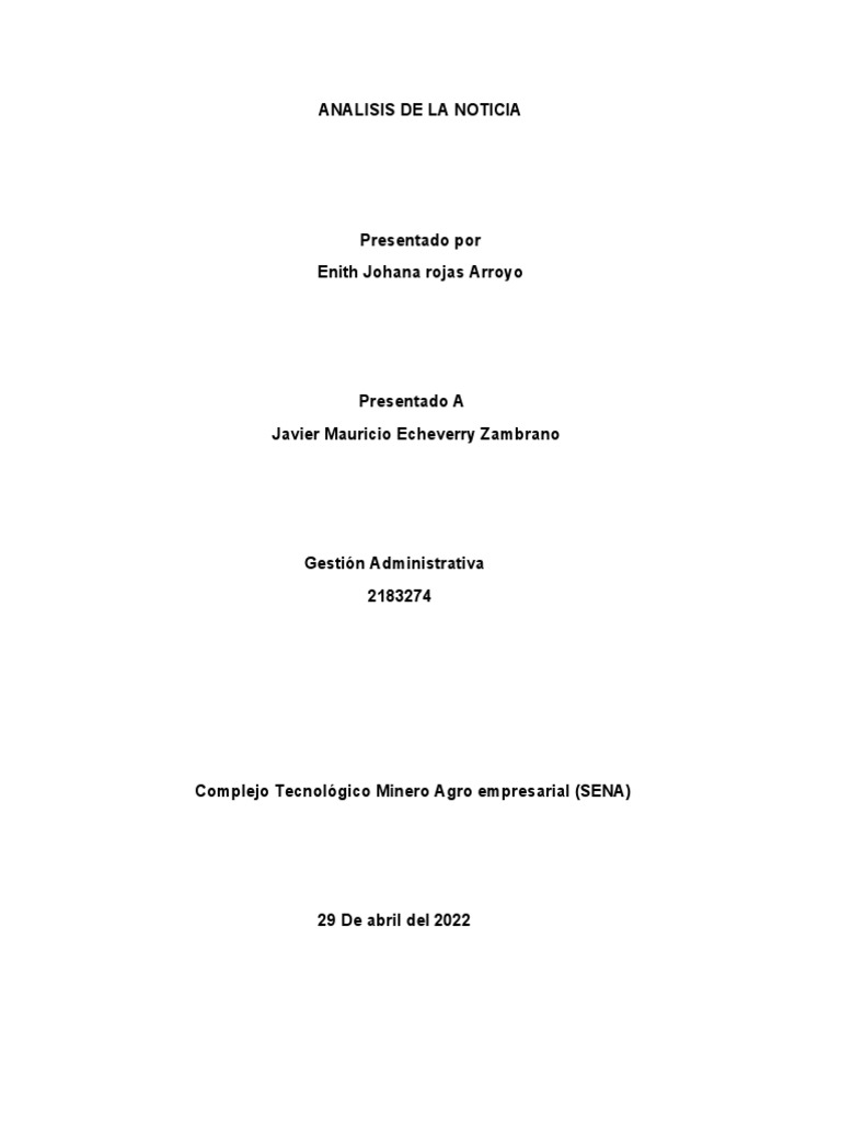 Analisis de La Noticia | PDF | Planificación | Business
